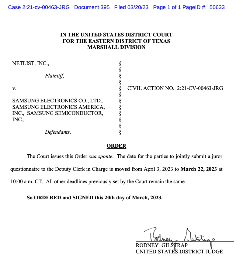 Judge Gilstrap Moved up Dates Again. I love this Judge! : r/Netlist_